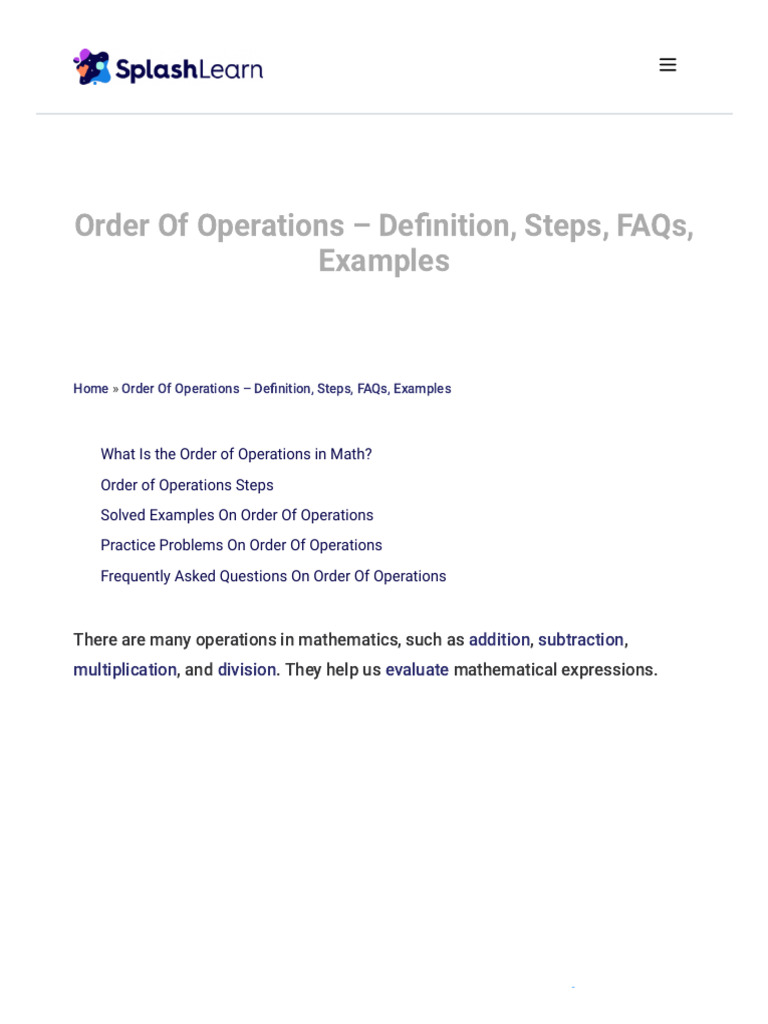 What Is Order of Operations - Definition, Rules, Examples, Facts | PDF ...