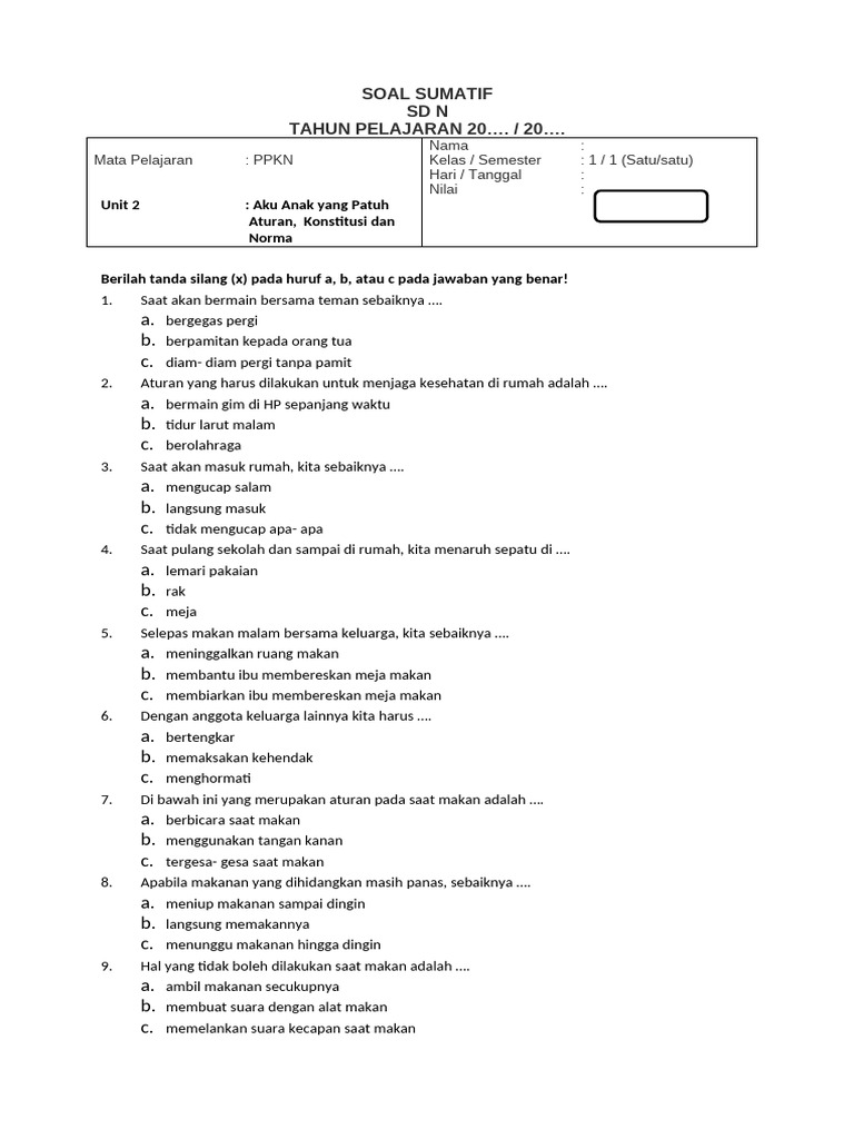 Soal Sumatif PPKN Bab 2 | PDF