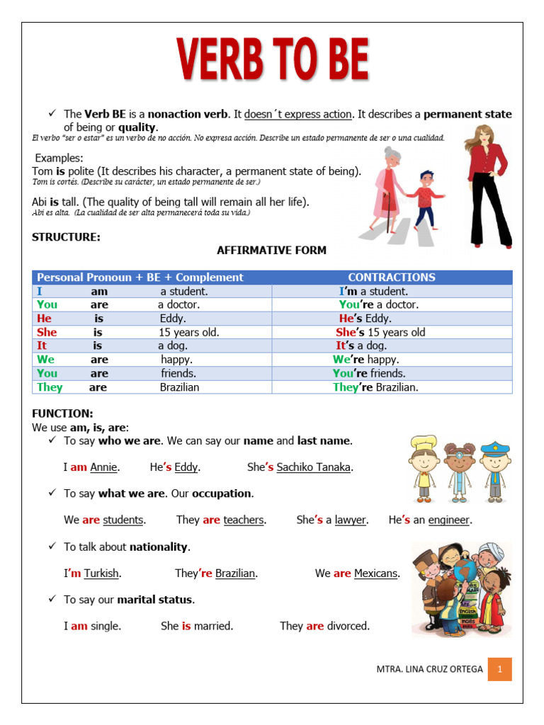 Verb BE Nonaction Verb Permanent State Quality: Personal Pronoun + BE ...