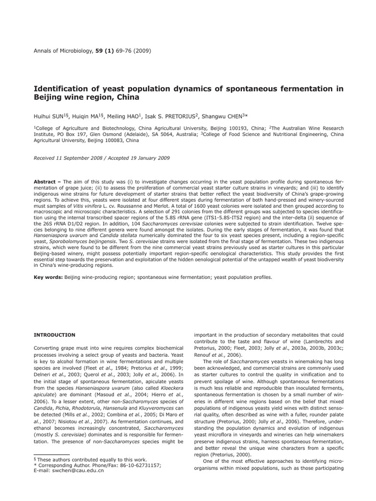 2009.su Et Al - Identification of Yeast Population Dynamics of Spontaneous Fermentation in ...
