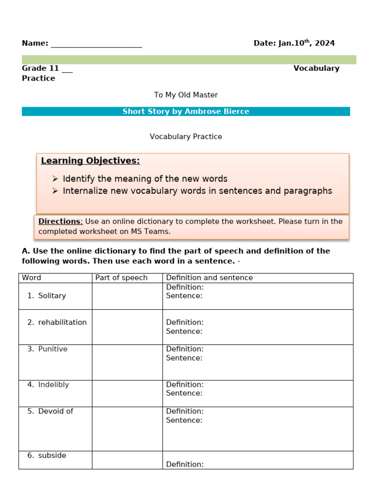 Day 3 (Vocabulary Practice) | PDF
