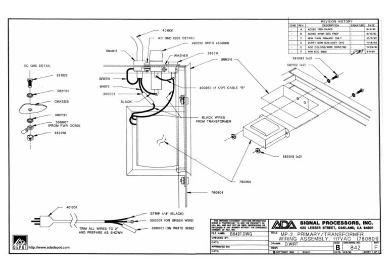 ADA MP 2 117 Vac XFMR Primary Wiring Assembly Detail | PDF