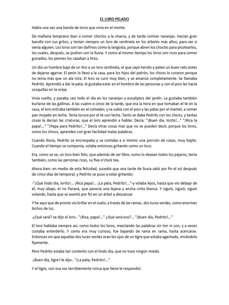 El Loro Pelado - Horacio Quiroga | PDF