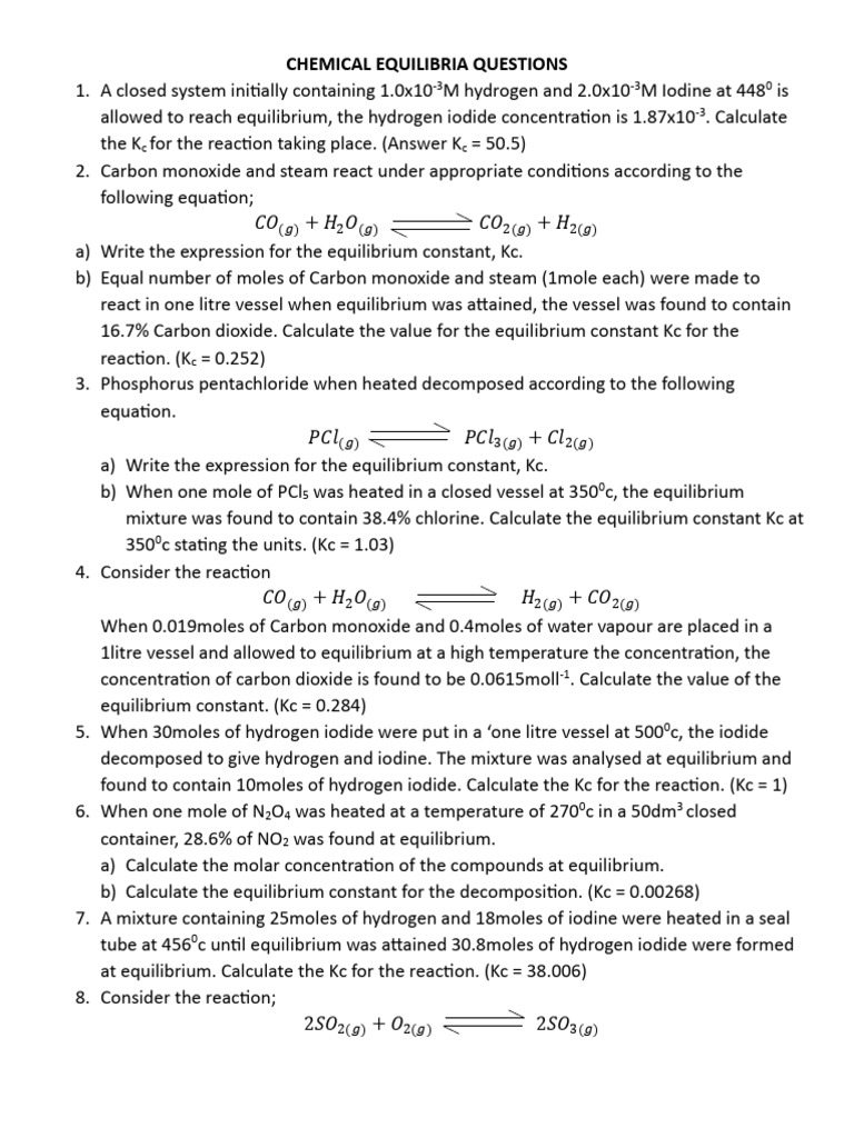 Chemical Equilibria Questions | PDF