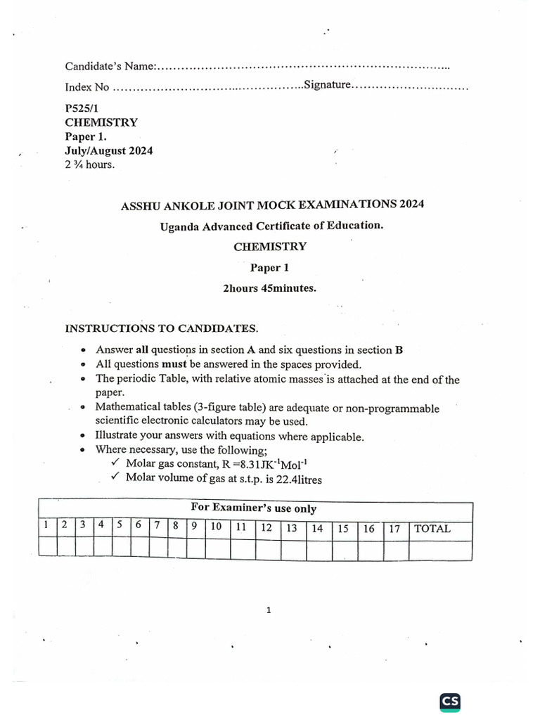 Uace Asshu Ankole Mock P525 1 | PDF
