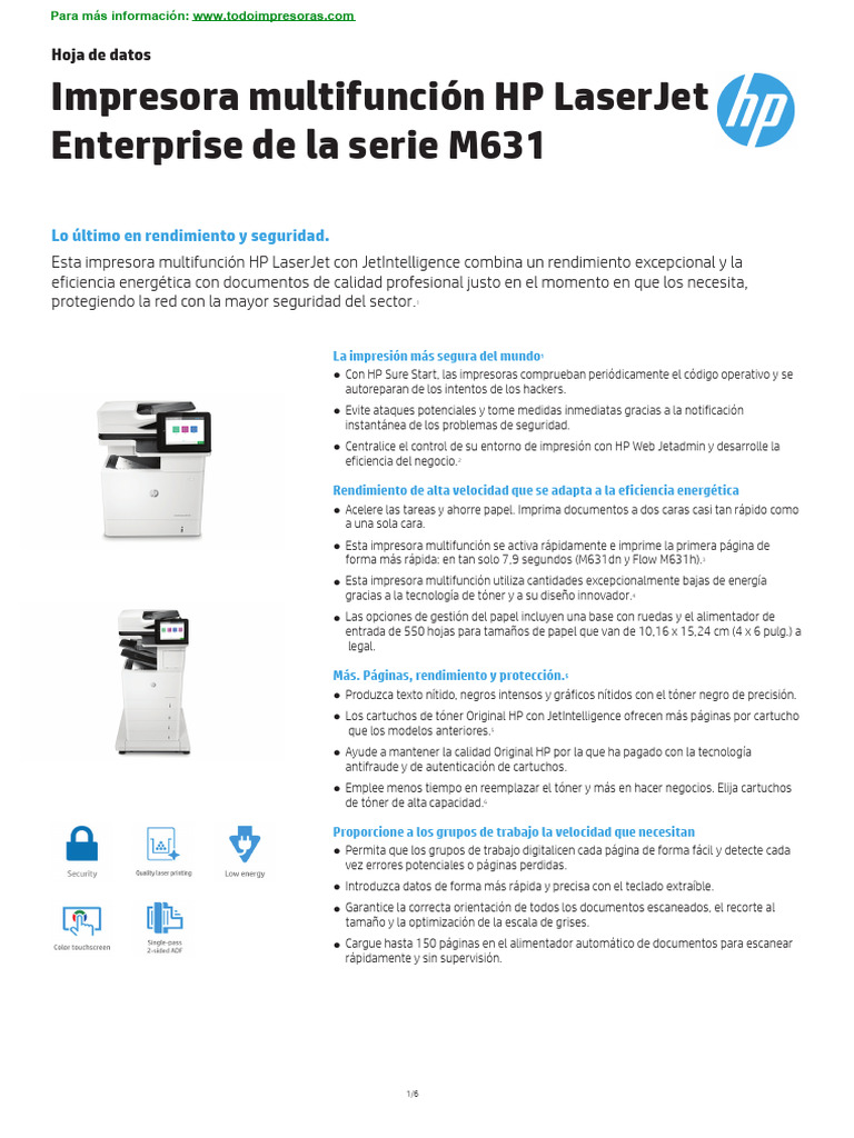 Caracteristicas Impresora HP Laserjet Enterprise m631 | PDF