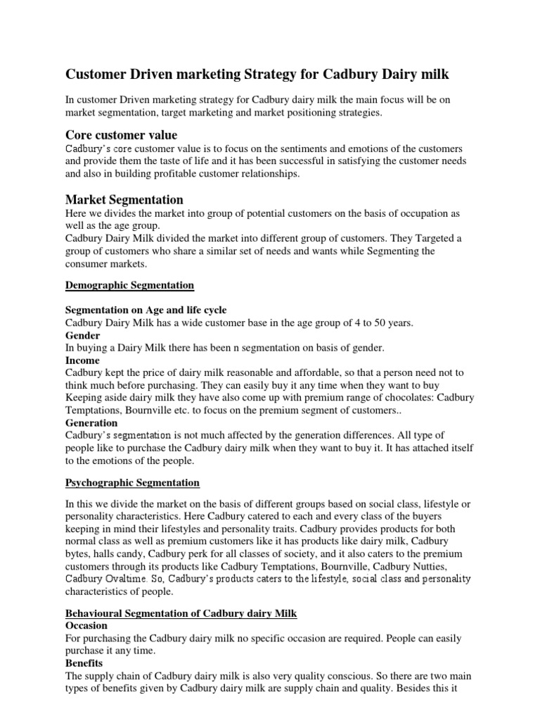Cadbury Dairy Milk Marketing Strategy | PDF | Market Segmentation ...