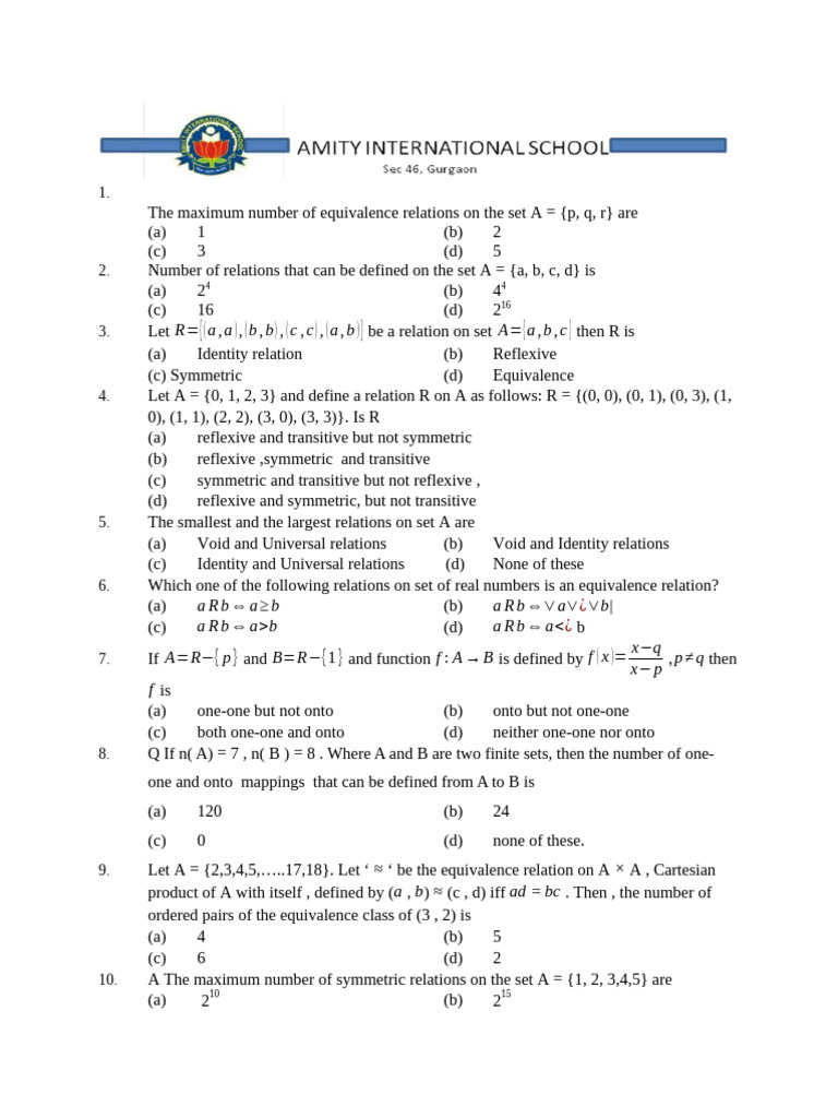 Relation and Function One Markers | PDF
