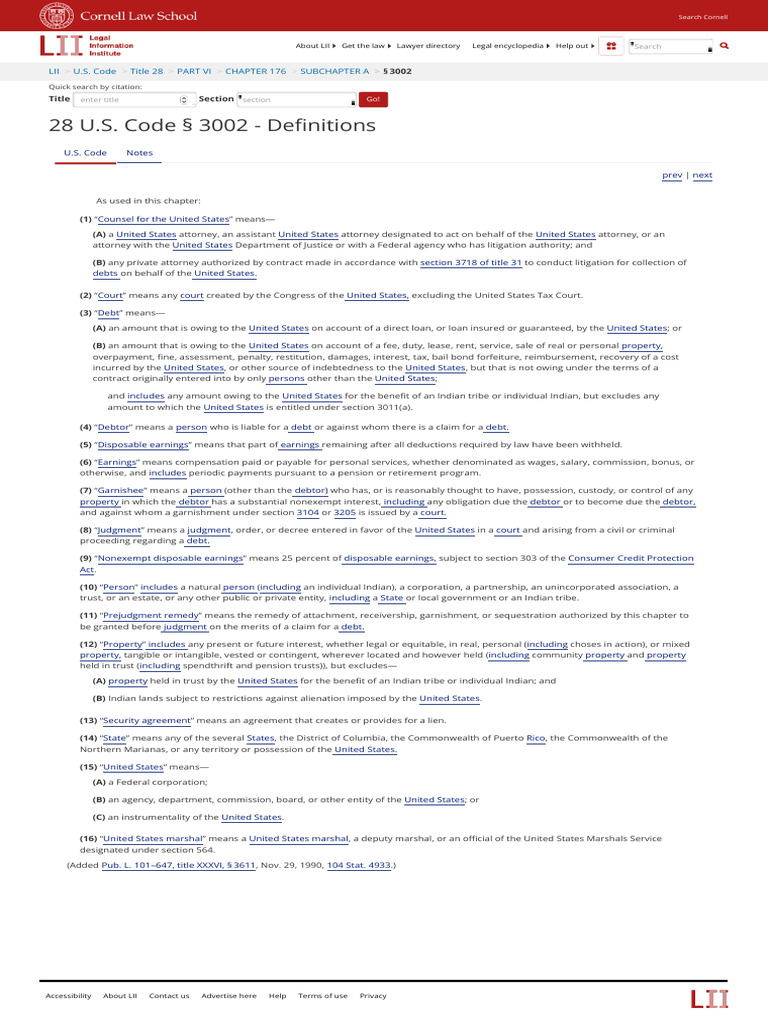 28 U.S. Code 3002 - Definitions - U.S. Code - US Law - LII: Legal ...