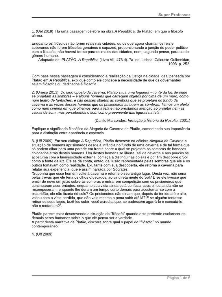 AV2 - Filosofia - 1a Série - 3o Trimestre - INSP - 2023 | PDF