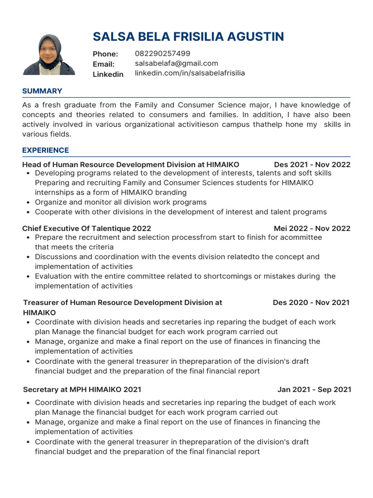 CV - Salsa Bela Frisilia Agustin | PDF
