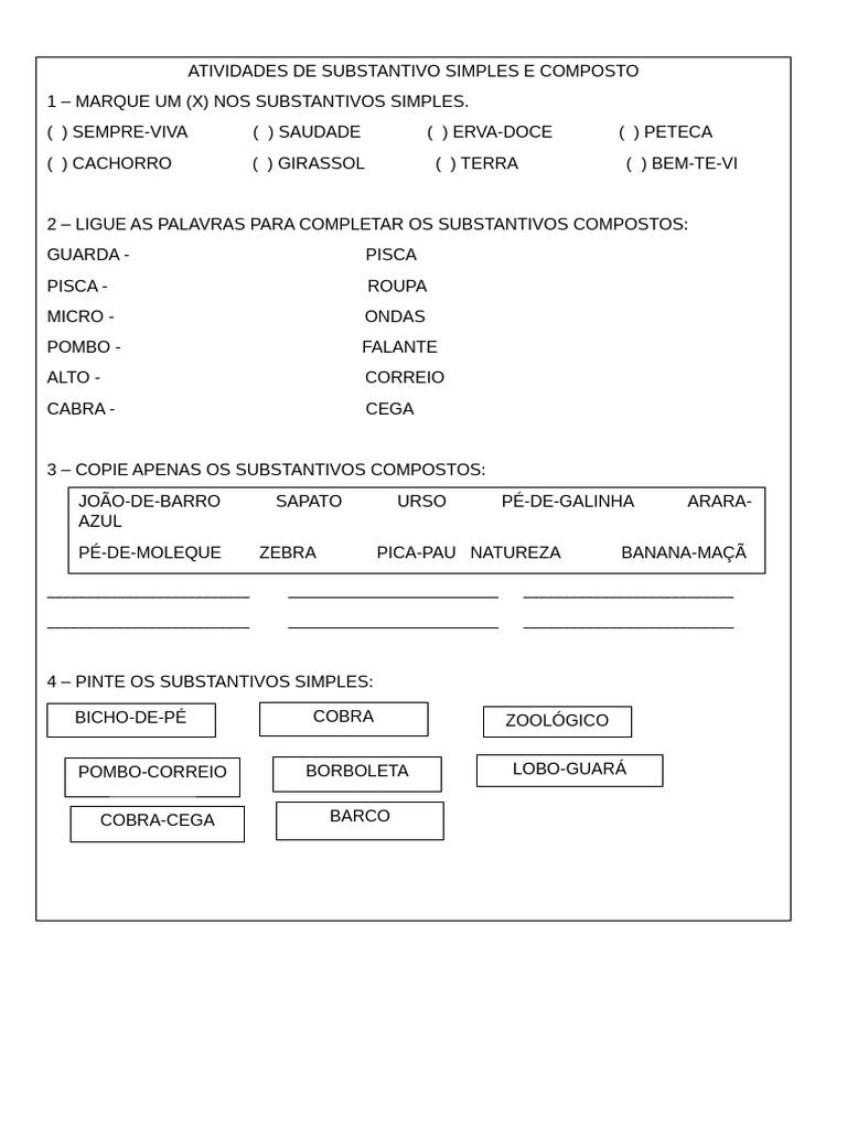 Atividades de Substantivo Simples e Composto | PDF