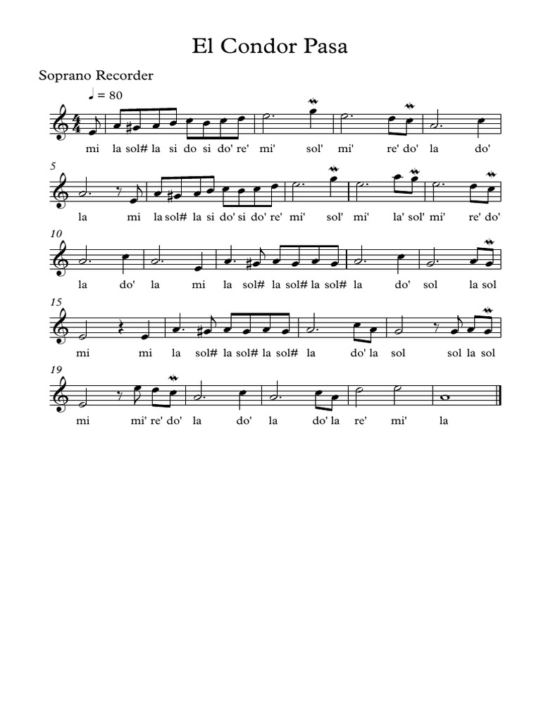 El Condor Pasa Flauta Dulce | PDF