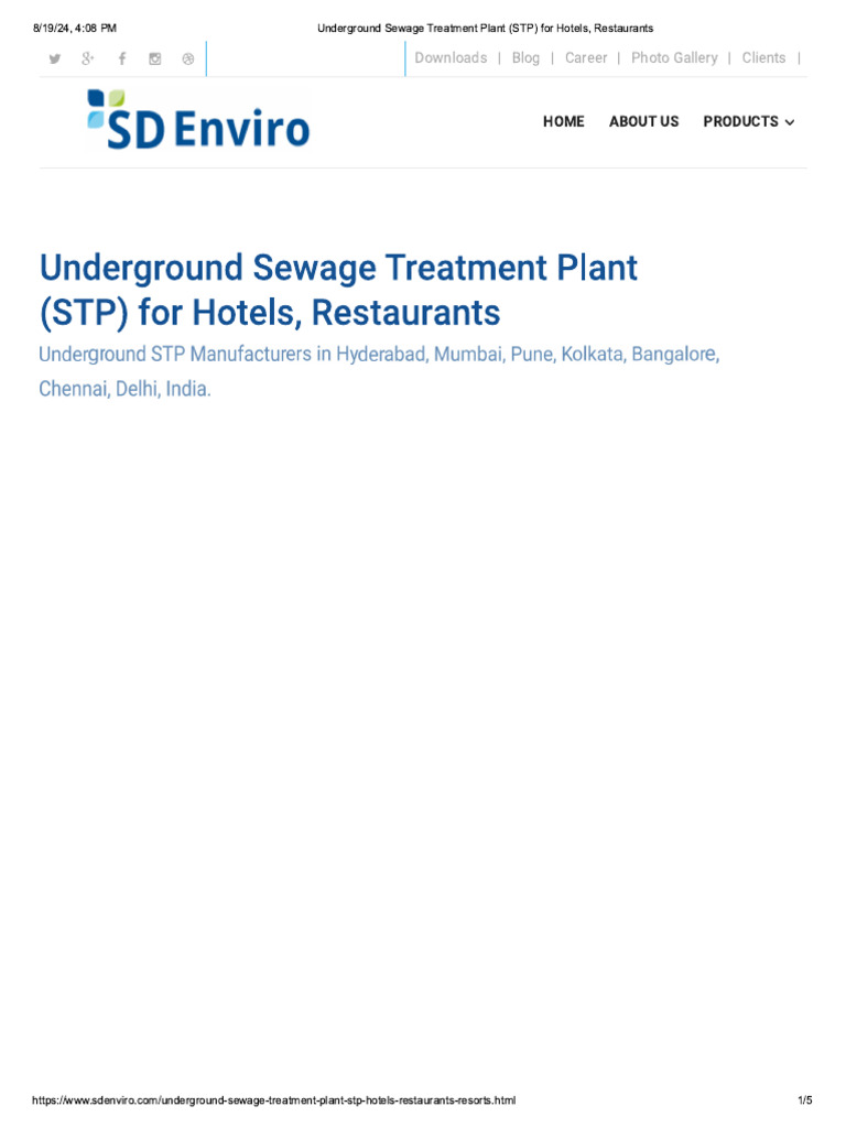 Underground Sewage Treatment Plant (STP) for Hotels, Restaurants | PDF
