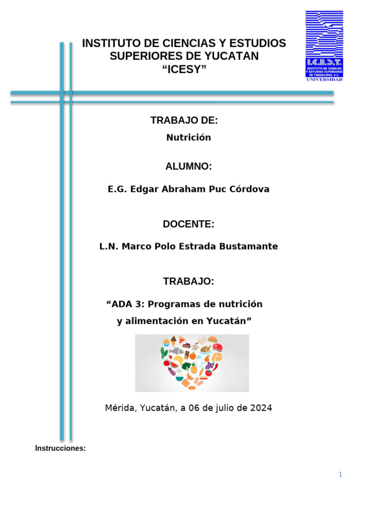ADA 3 Programas de Nutrición en Yucatán | PDF