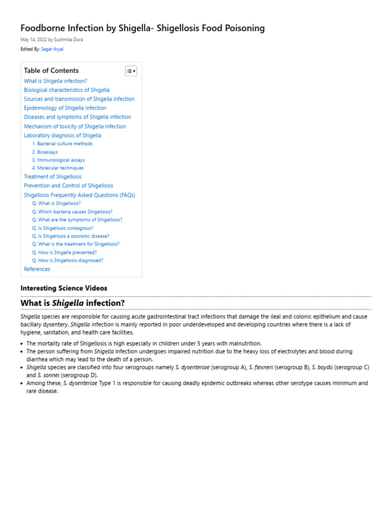 Foodborne Infection by Shigella - Shigellosis Food Poisoning | PDF