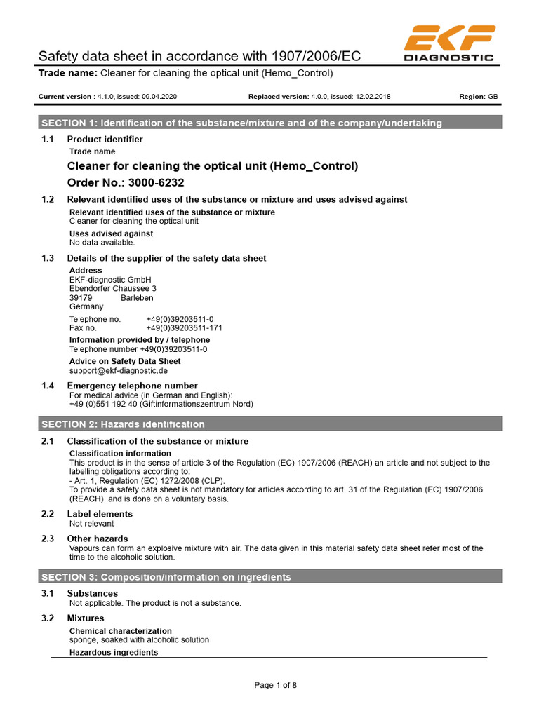 MSDS Cleaner-Hemo - Control - en - 4.1.0 | PDF