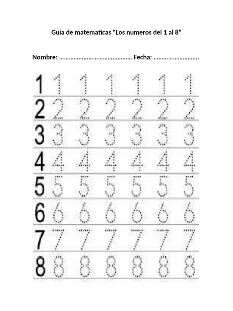 Guia de Matematicas Numeros Del 1 Al 8 | PDF