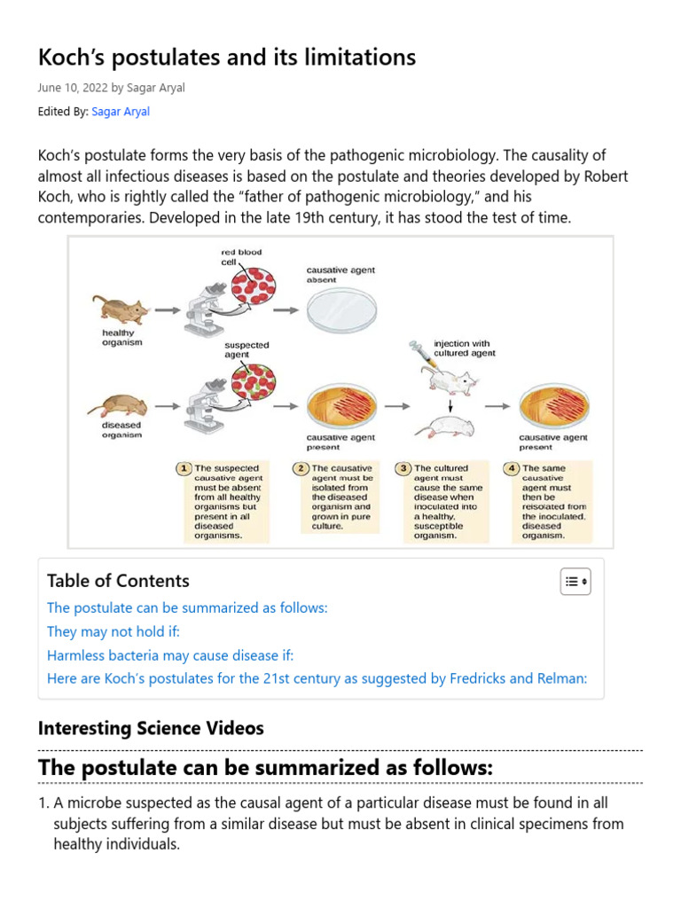 Koch's Postulates and Its Limitations | PDF