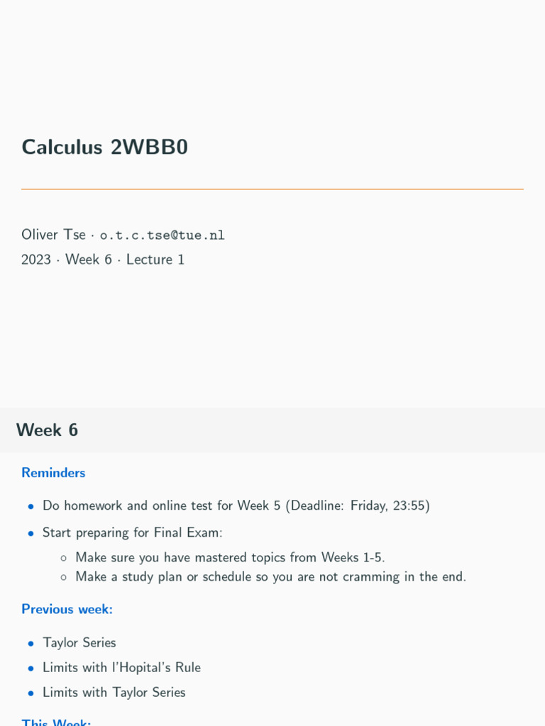 Calculus Week6 Handout | PDF