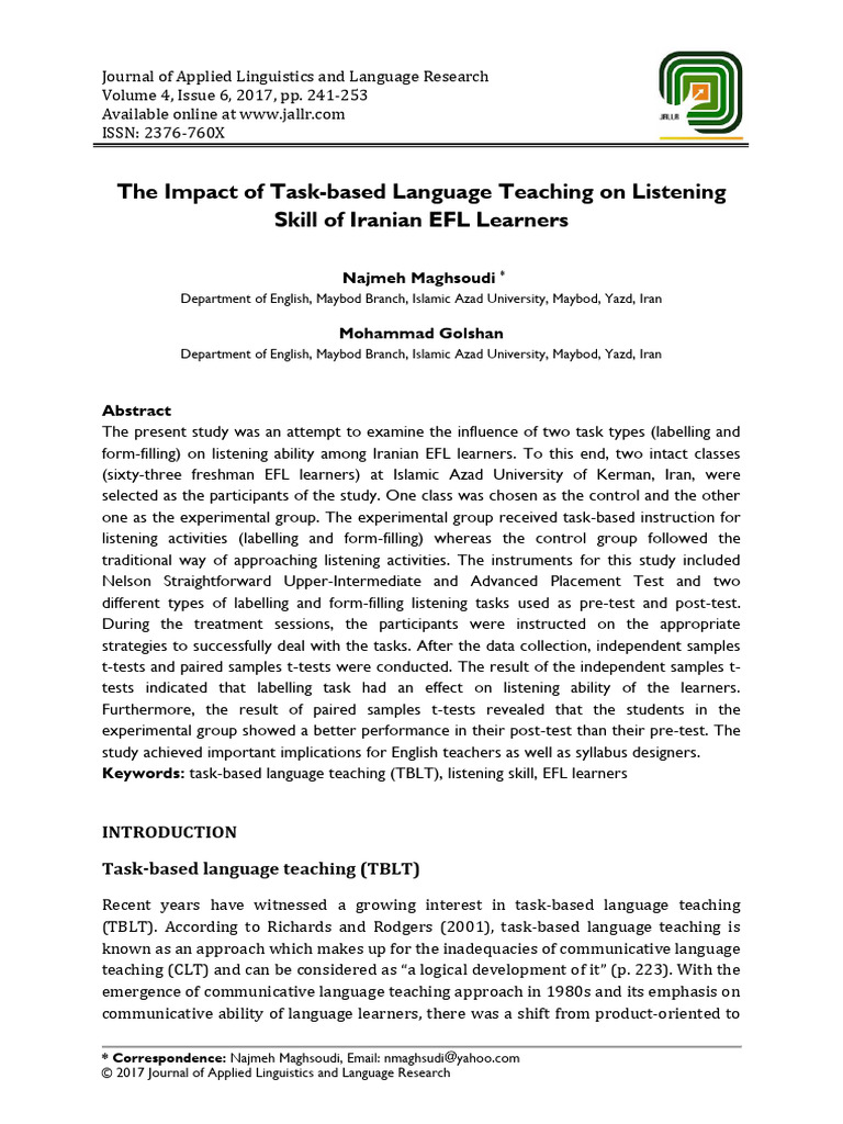 The Impact Of Task Based Language Teachi Pdf