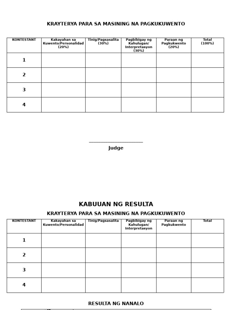 Krayterya para Sa Masining Na Pagkukuwento | PDF