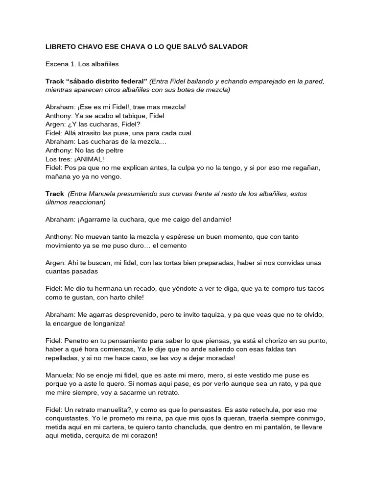 Libreto Chavo Ese Chava o Lo Que Salvó Salvador | PDF