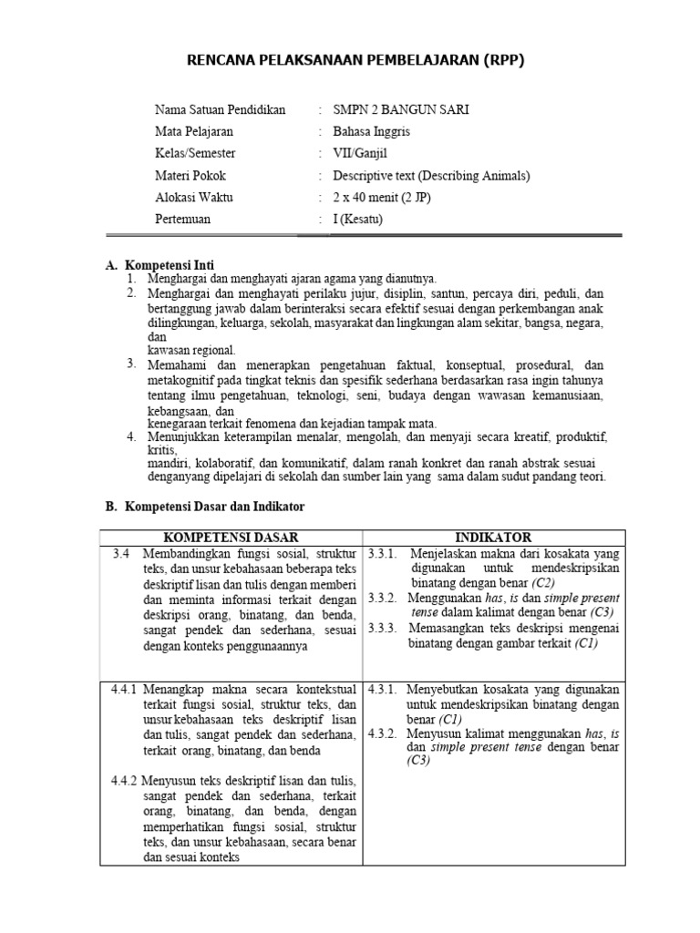 Describing Animals Lesson Plan | PDF