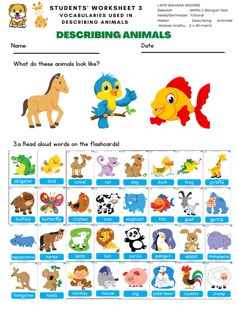 Worksheet Describing Animals | PDF