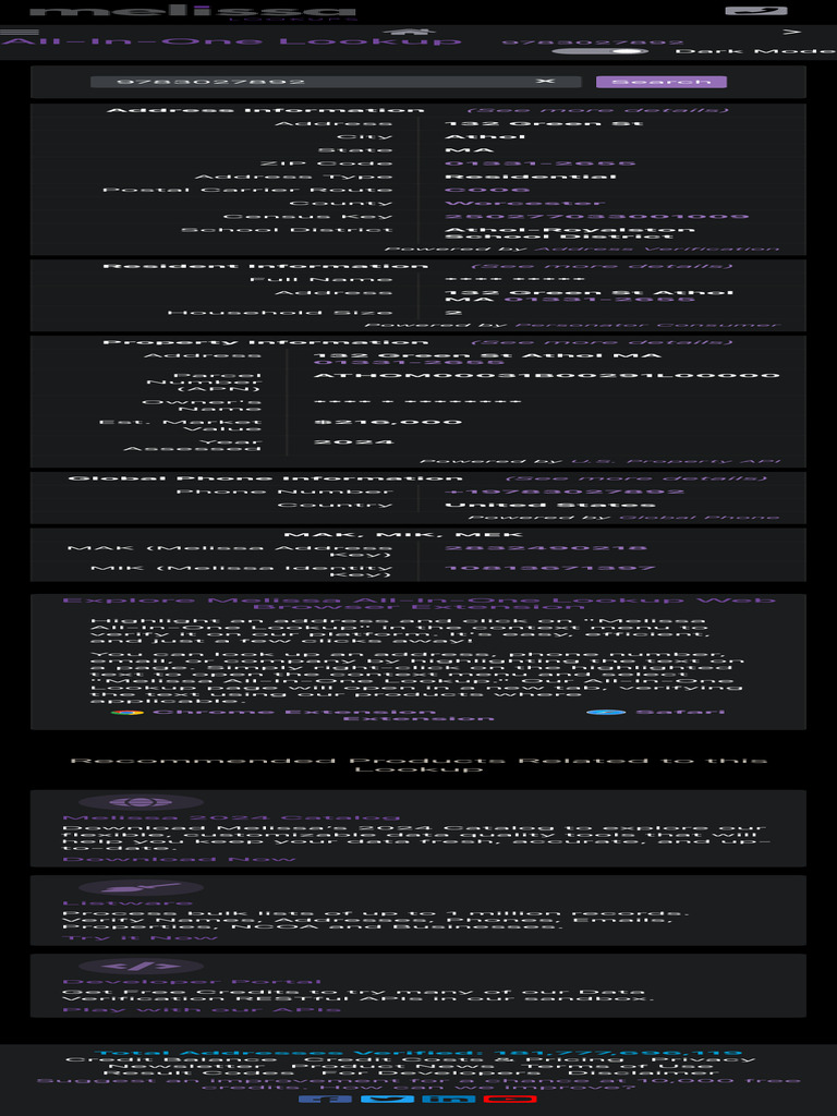 All-In-One Lookup Melissa Lookups 2 | PDF