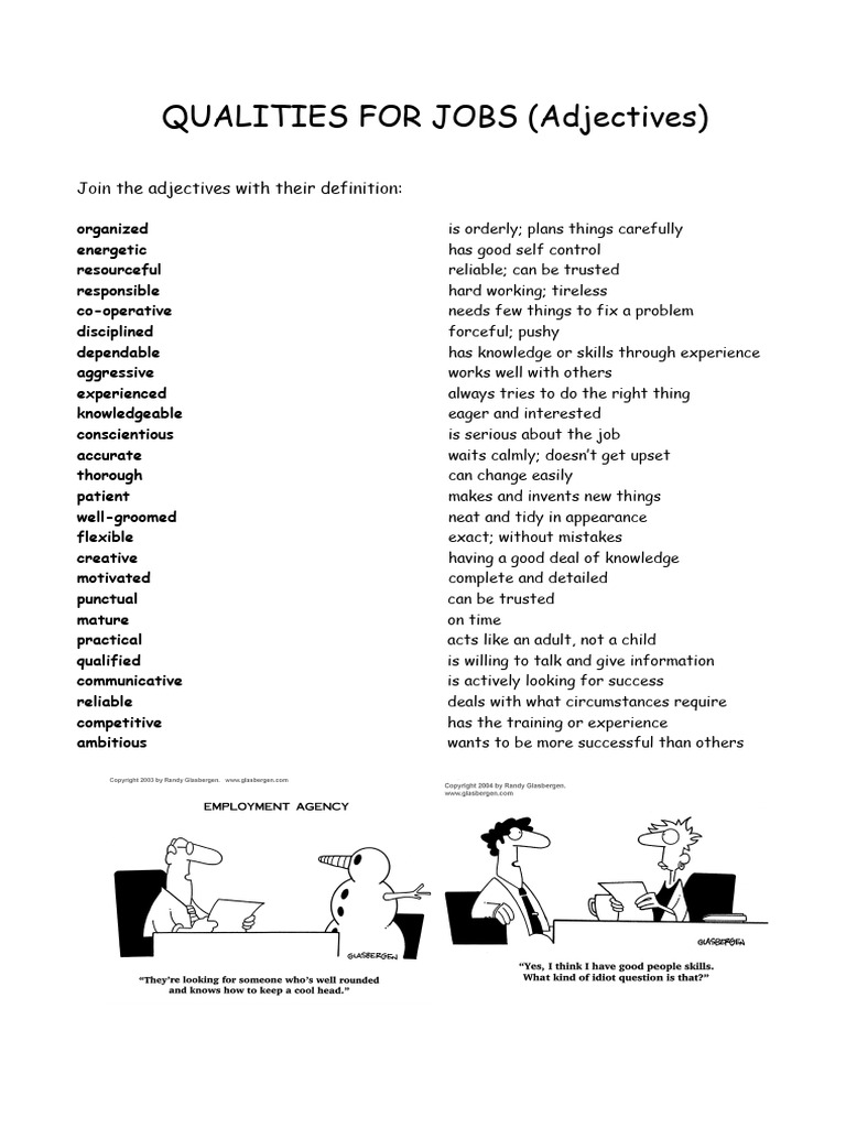 Adjectives For Jobs Fun Activities Games - 4524 | PDF | Psychology ...