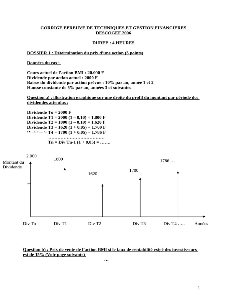 2006 Descogef Techniques Et Gestions Financieres Corrige | PDF