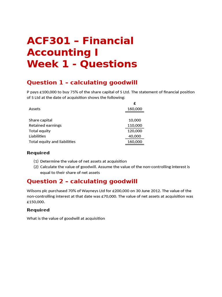 Week 1 - Consolidataed SOFP Practice Questions | PDF