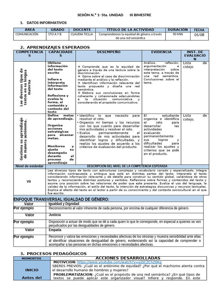 SESIÓN #1 - QUINTO - 5ta - UNIDAD | PDF