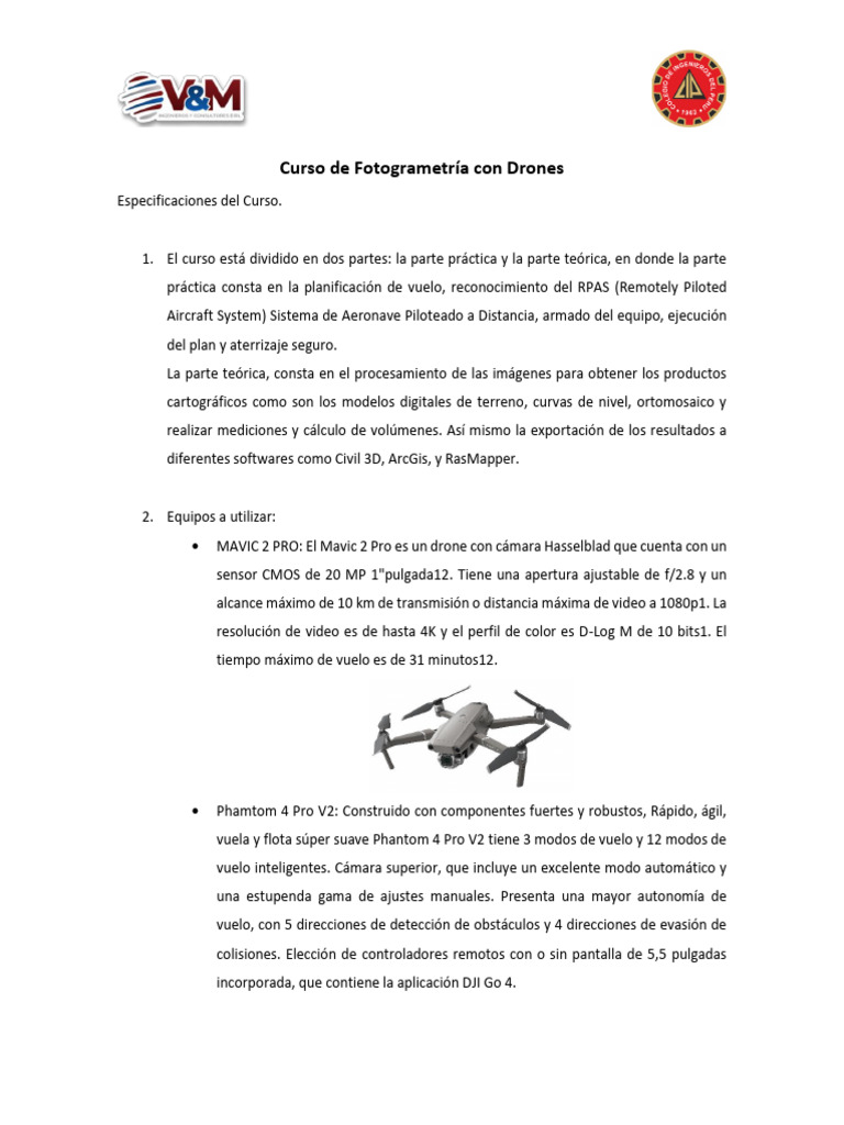 Especificaciones Curso - Drones | PDF | Vehículo aéreo no tripulado | Aeronave