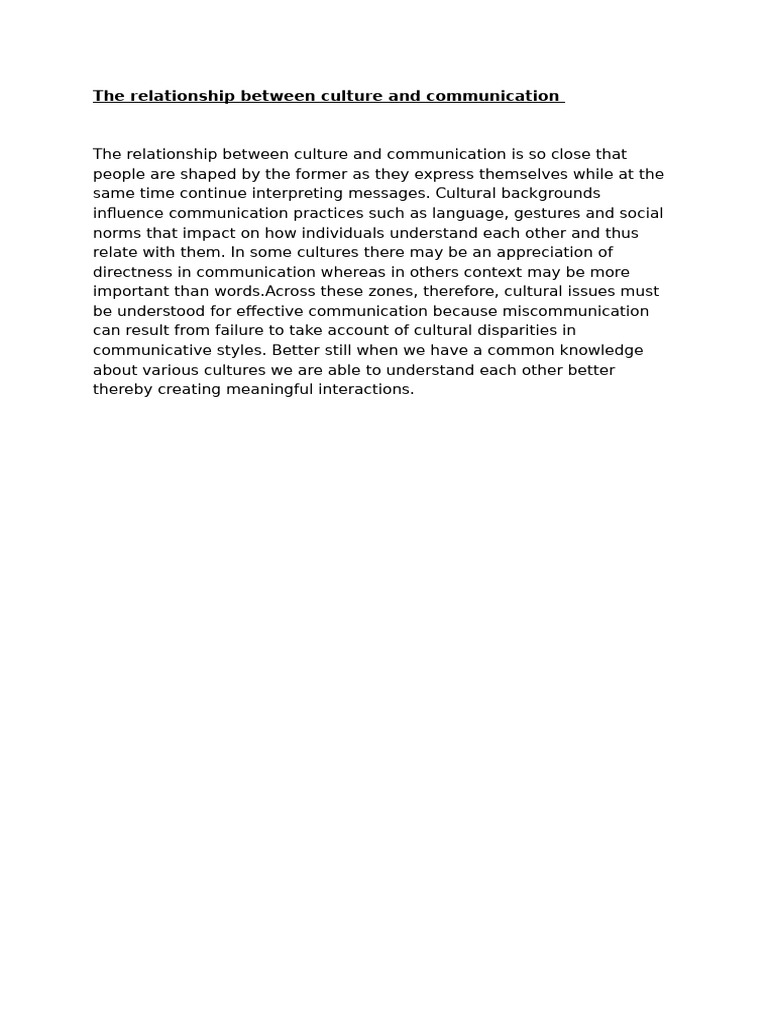 The Relationship Between Culture and Communication | PDF
