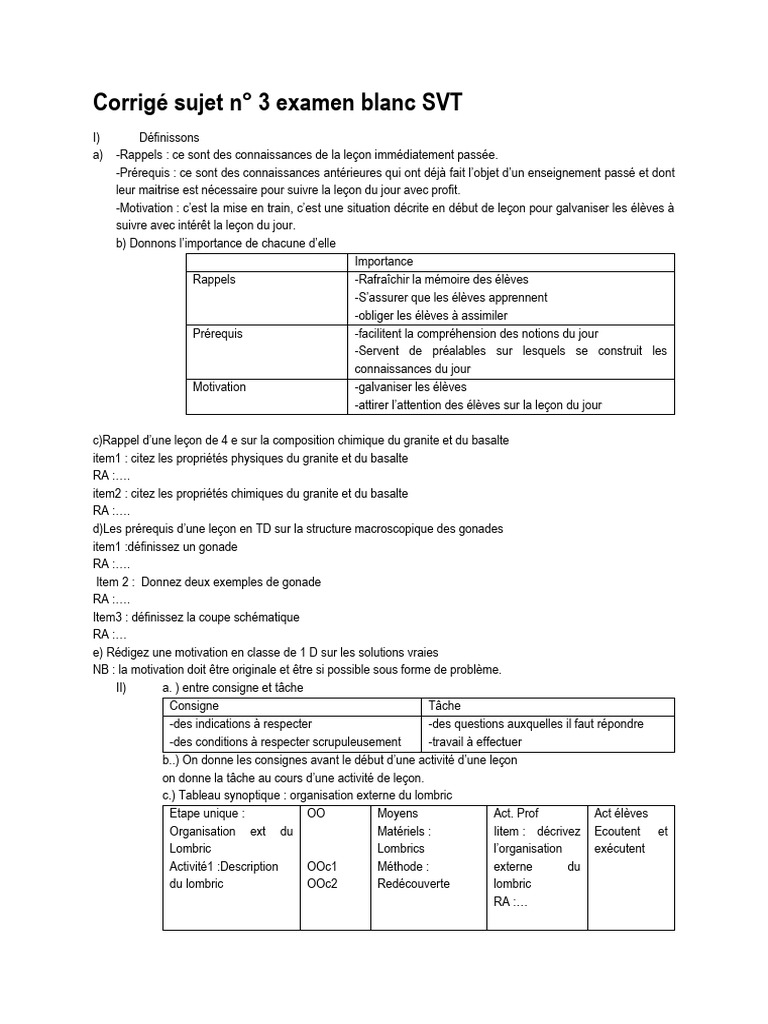 Corrigé Sujet SVT - 1 COPIE | PDF