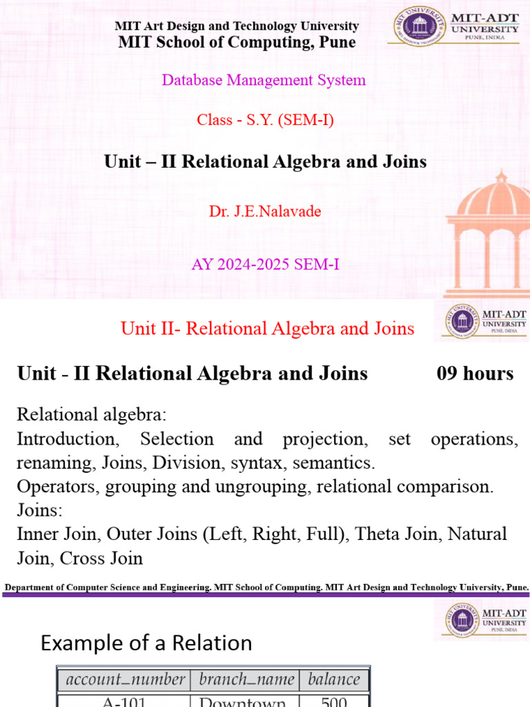 Unit 2 Relational Algebra | PDF