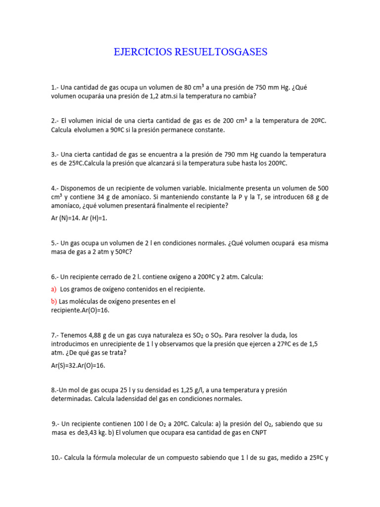 Enunciado Ejercicios Gases 2 | PDF
