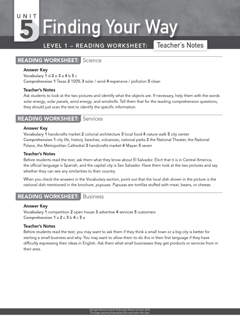 SYM 1 U05 ReadingWorksheets AnswerKey | PDF