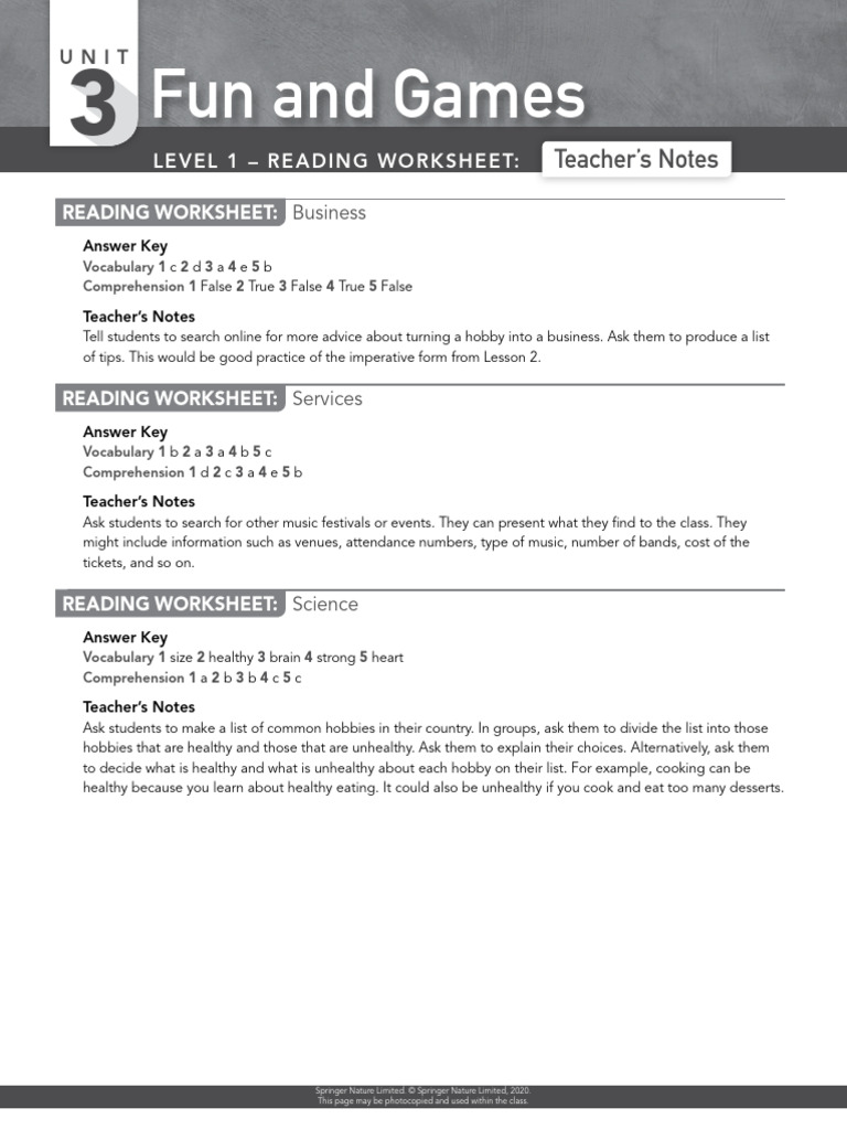 SYM 1 U03 ReadingWorksheets AnswerKey | PDF