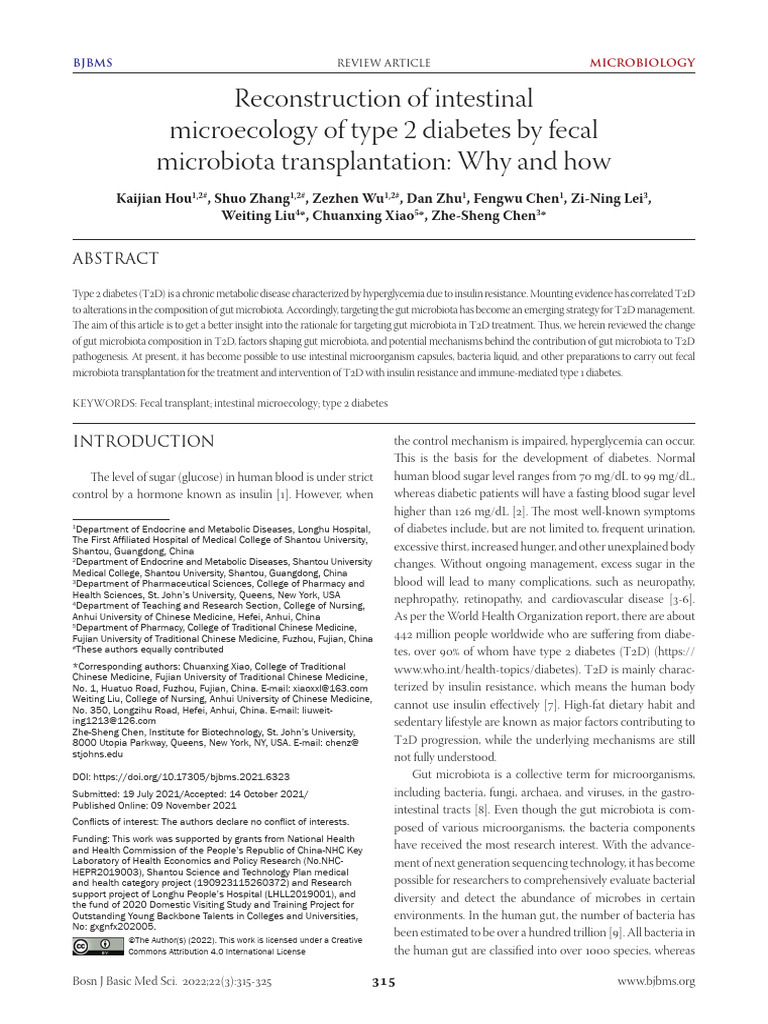 Reconstruction of Intestinal Microecology of Type | PDF