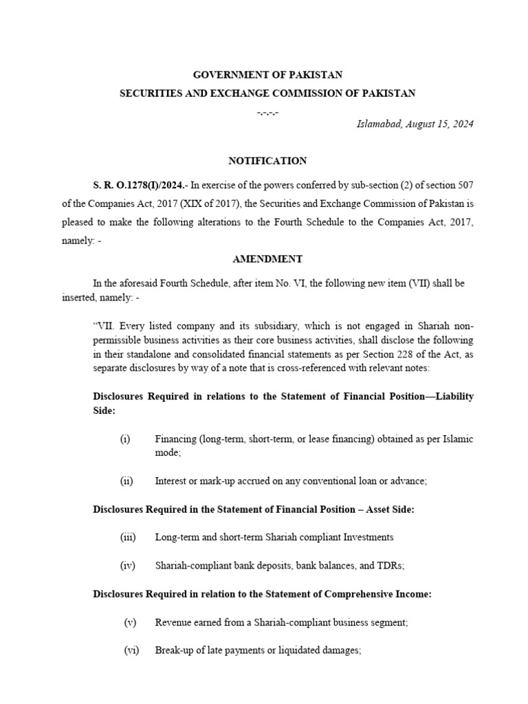 Notification Amendments in The 4th Schedule To The Companies Act 2017 | PDF | Banks | Business