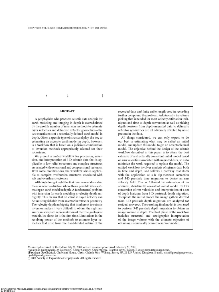 A Unified 3-D Seismic Workflow | PDF