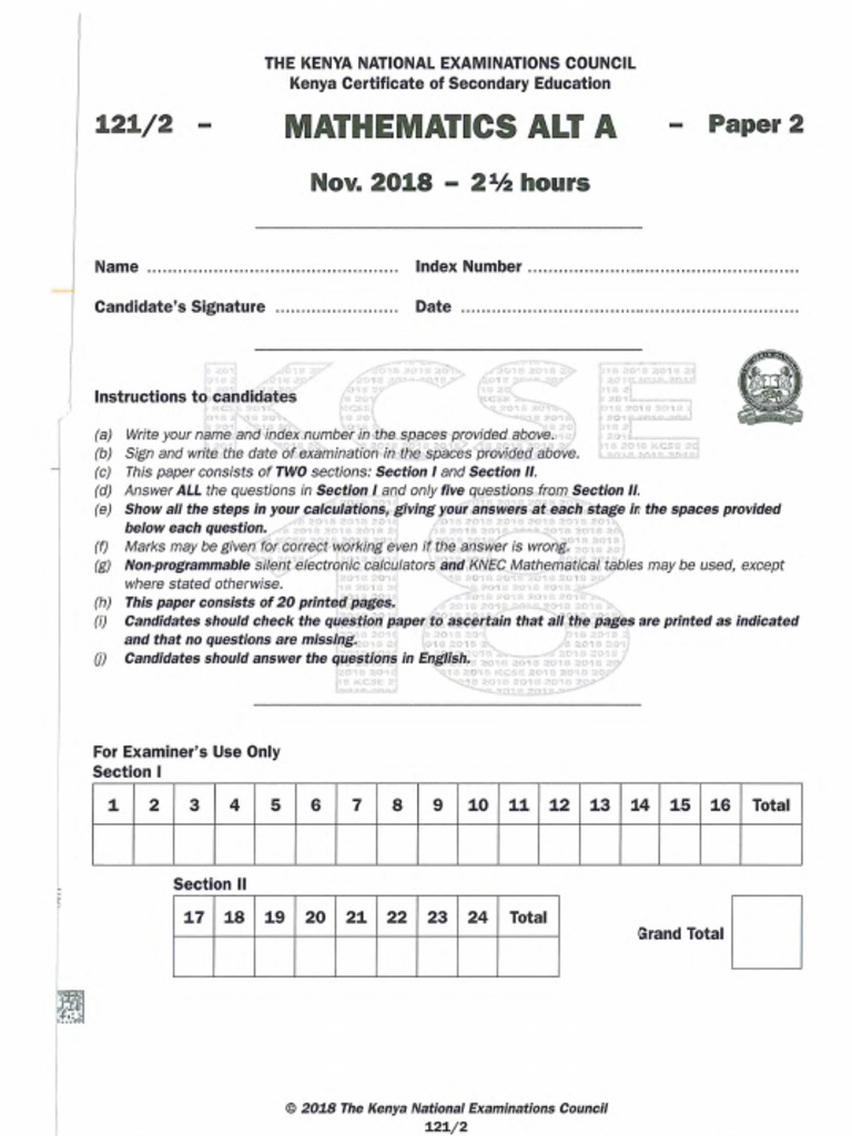 Kcse 2018 Knec Math P2 | PDF