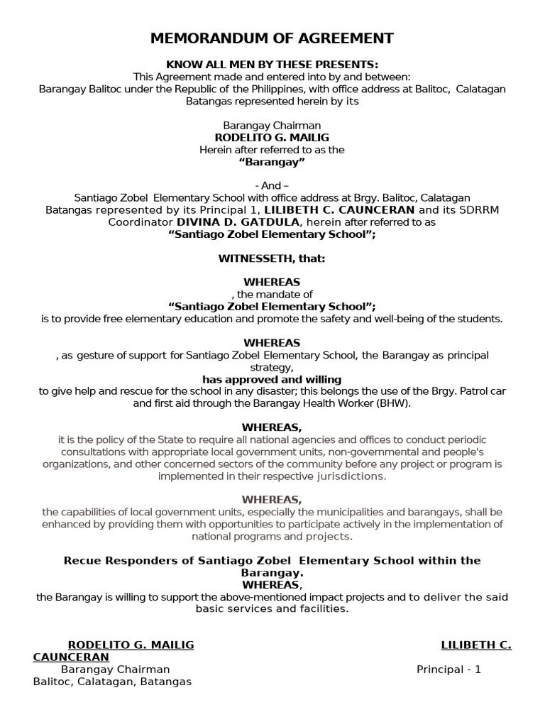 Memorandum of Agreement Barangay | PDF | Government