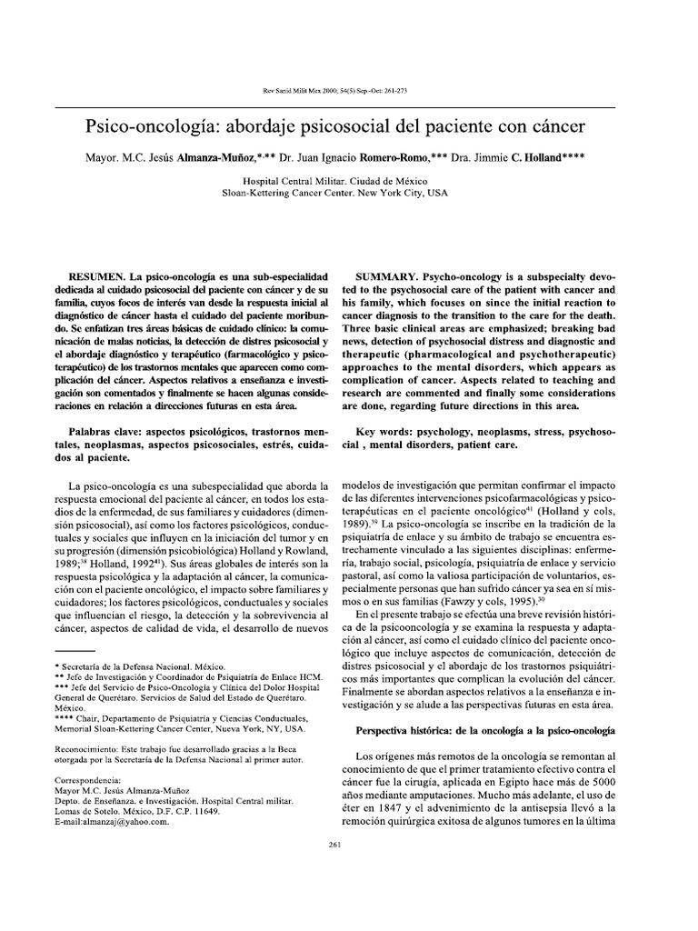 Psicooncologia Abordaje Psicosocial Del Paciente Con Cancer | PDF