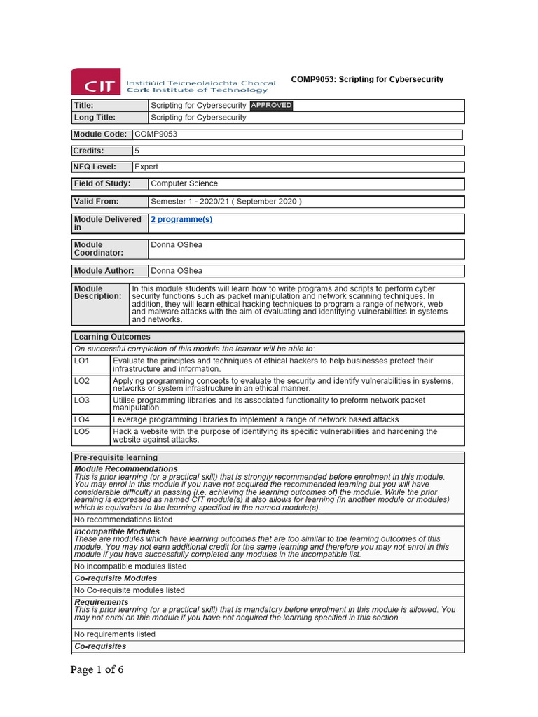 Module Scripting For Cybersecurity | PDF