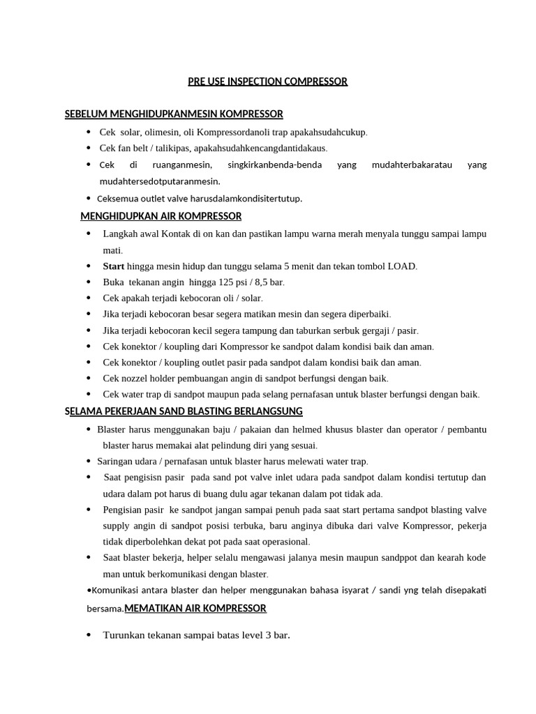 Panduan Inspeksi Kompresor | PDF | Teknologi & Rekayasa