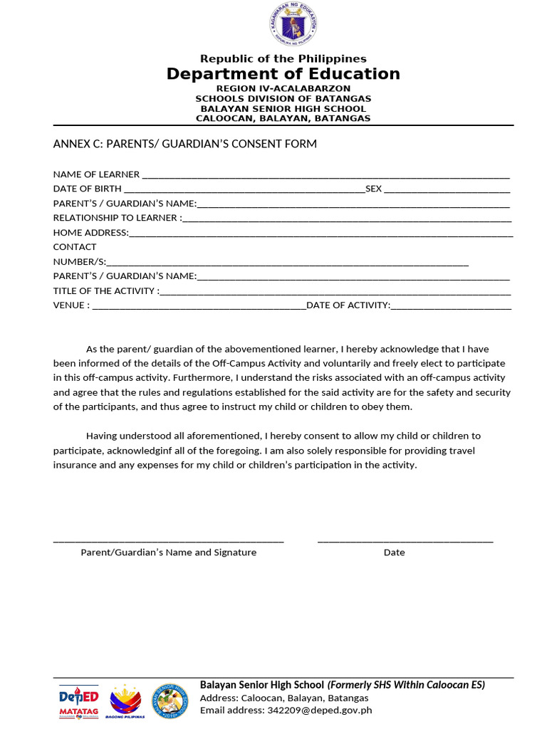 Annex C Parents Consent | PDF | Career & Growth